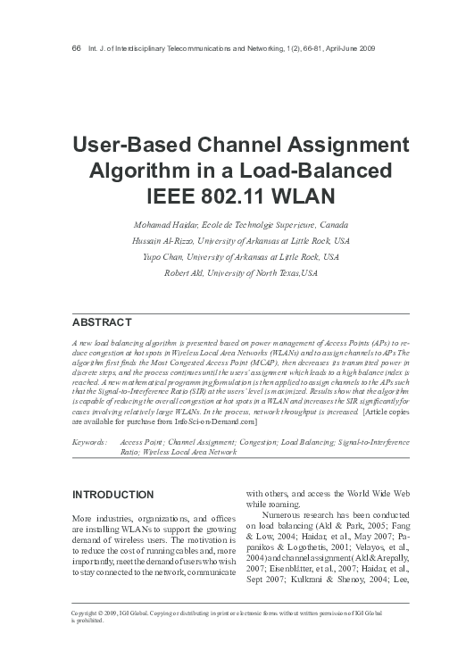 (PDF) User-Based Channel Assignment Algorithm in a Load-Balanced IEEE 802.11 WLAN