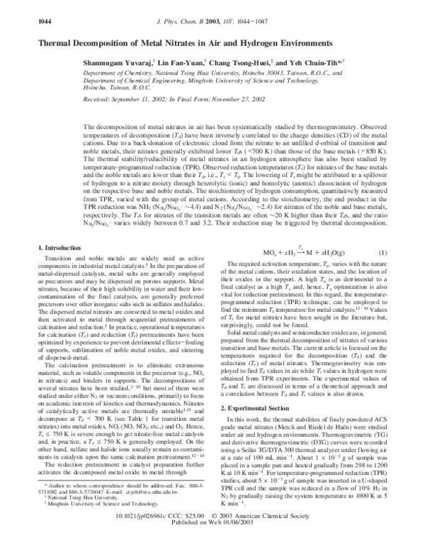 (PDF) Thermal decomposition of metal nitrates in air and hydrogen ...