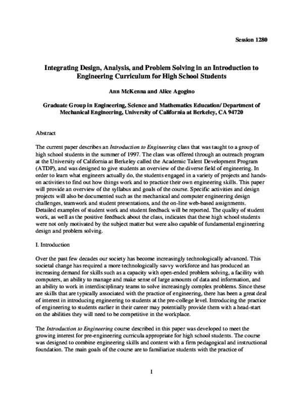 (PDF) Integrating Design, Analysis, and Problem Solving in an ...