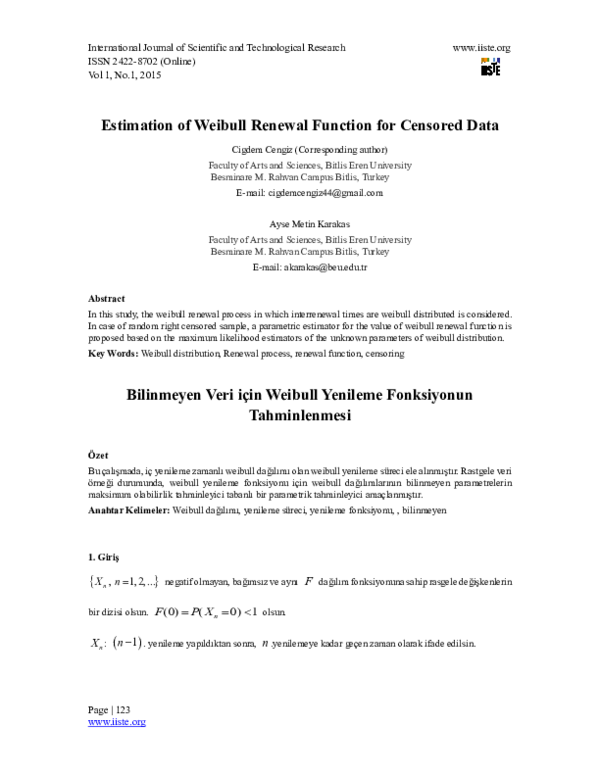 (PDF) Estimation of Weibull Renewal Function for Censored Data