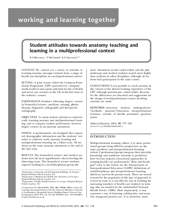 (PDF) Student attitudes towards anatomy teaching and learning in a ...
