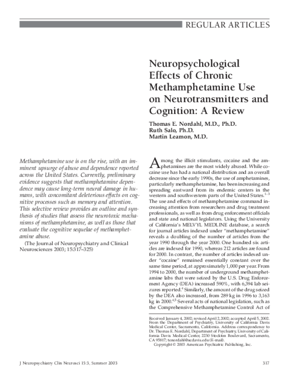 (PDF) Neuropsychological Effects of Chronic Methamphetamine Use on ...