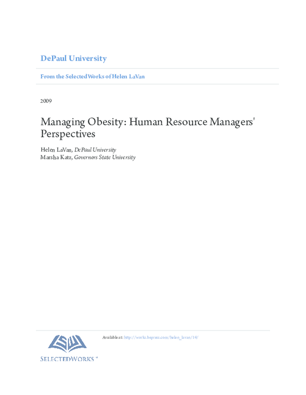 (PDF) Managing Obesity: Human Resource Managers' Perspectives