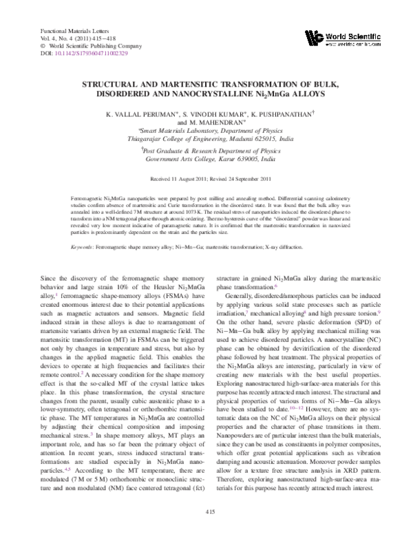 Pdf Structural And Martensitic Transformation Of Bulk Disordered And Nanocrystalline Ni 2