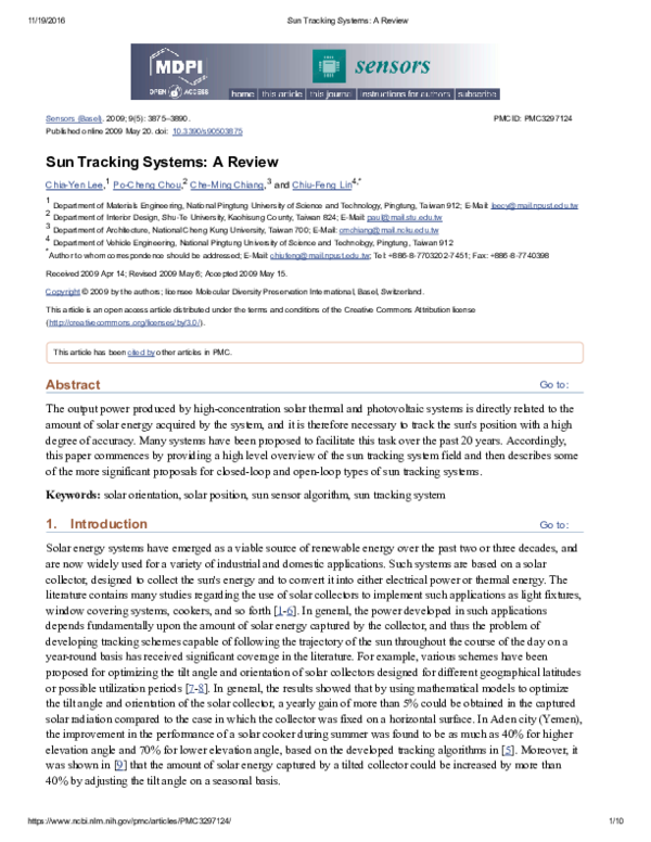 (PDF) Sun Tracking Systems: A Review