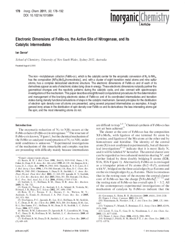 (PDF) Electronic Dimensions of FeMo-co, the Active Site of Nitrogenase ...