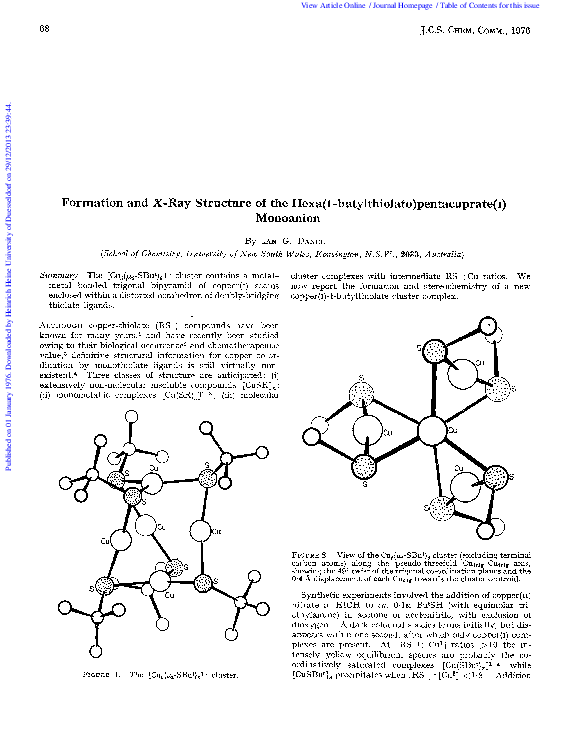 (PDF) Formation and X-ray structure of the hexa(t-butylthiolato ...