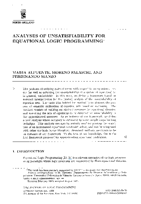 (PDF) Analyses of Unsatisfiability for Equational Logic Programming