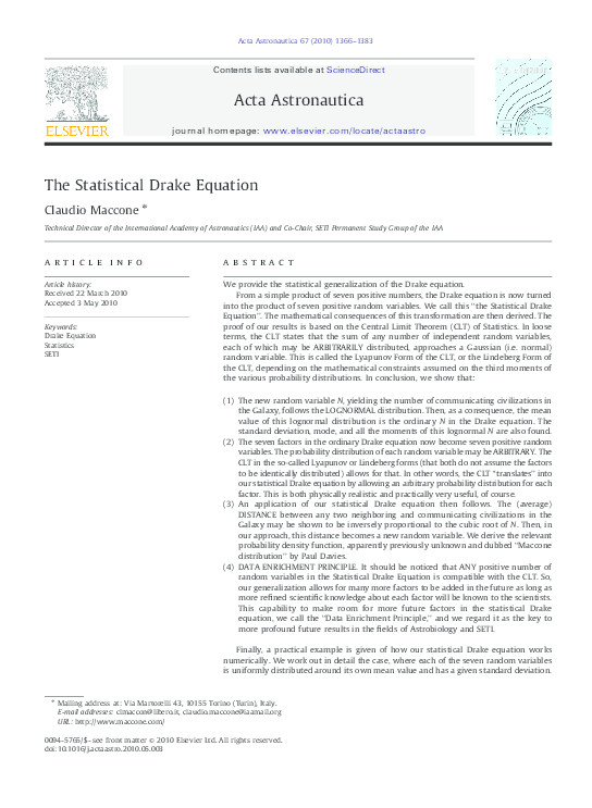 (PDF) The Statistical Drake Equation