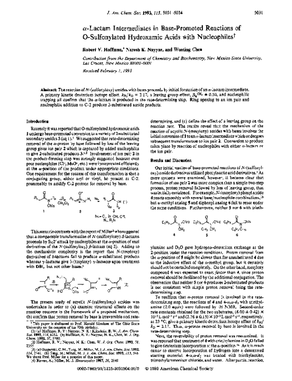 (PDF) alpha.-Lactam intermediates in base-promoted reactions of O ...