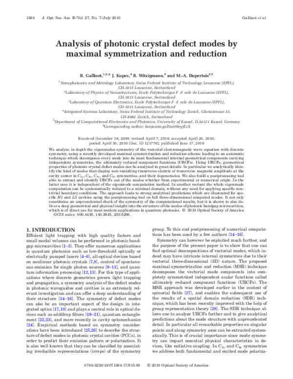 (PDF) Analysis of photonic crystal defect modes by maximal symmetrization and reduction