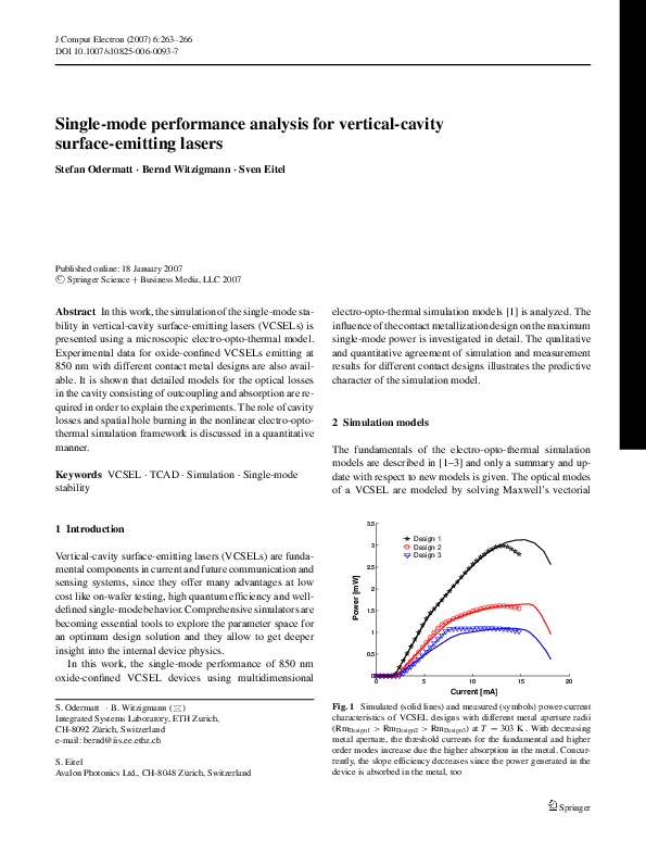 (PDF) Single-mode performance analysis for vertical-cavity surface ...
