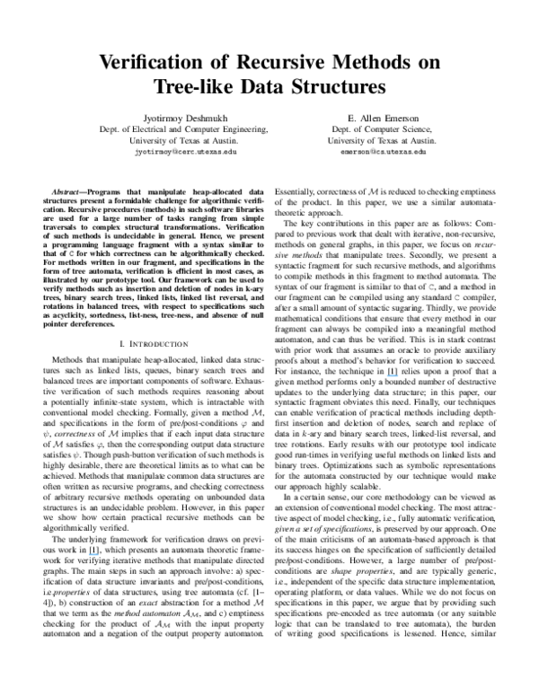 (PDF) Verification of recursive methods on tree-like data structures