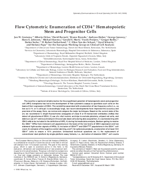 (PDF) Flow cytometric enumeration of CD34+ hematopoietic stem and ...