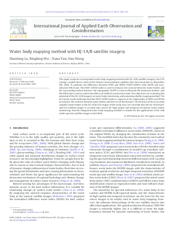(PDF) Water body mapping method with HJ-1A/B satellite imagery
