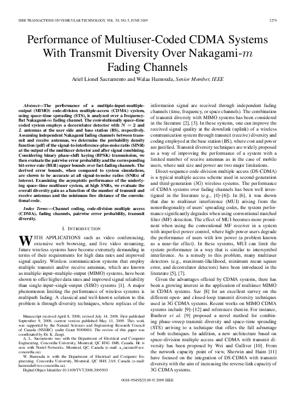 Pdf Performance Of Multiuser Coded Cdma Systems With Transmit