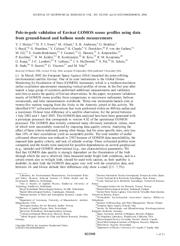 (PDF) Pole-to-pole validation of Envisat GOMOS ozone profiles using data from ground-based and ...