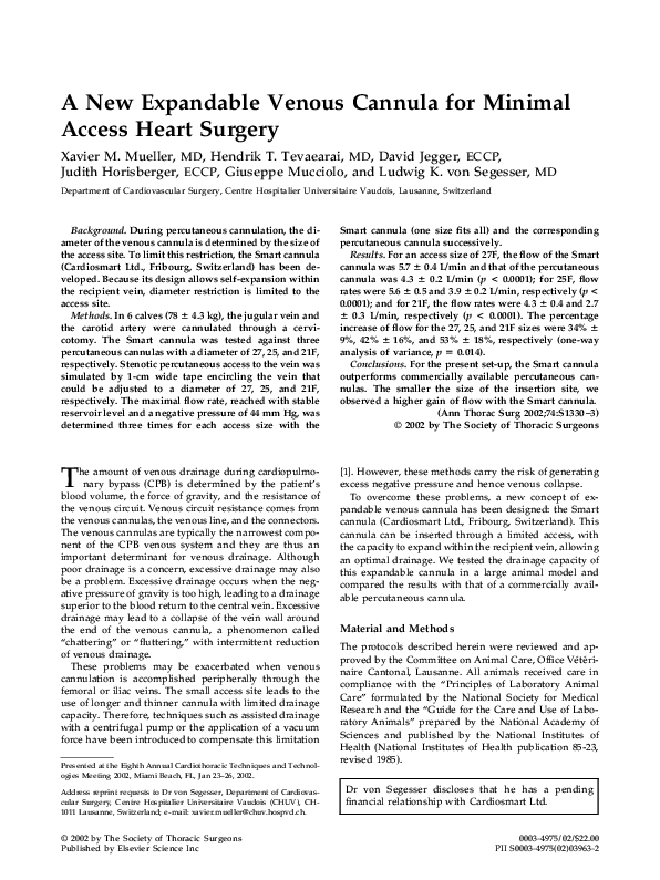 (PDF) A new expandable venous cannula for minimal access heart surgery