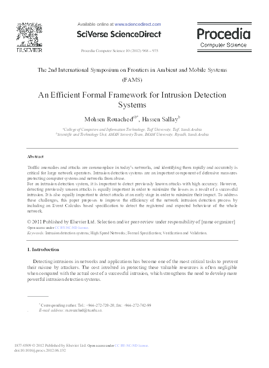 (PDF) An Efficient Formal Framework for Intrusion Detection Systems