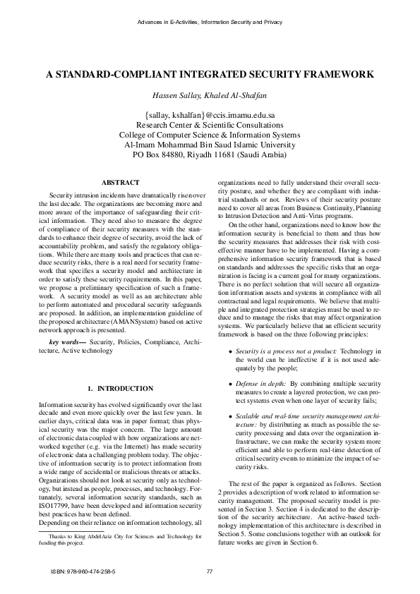 (PDF) A standard-compliant integrated security framework
