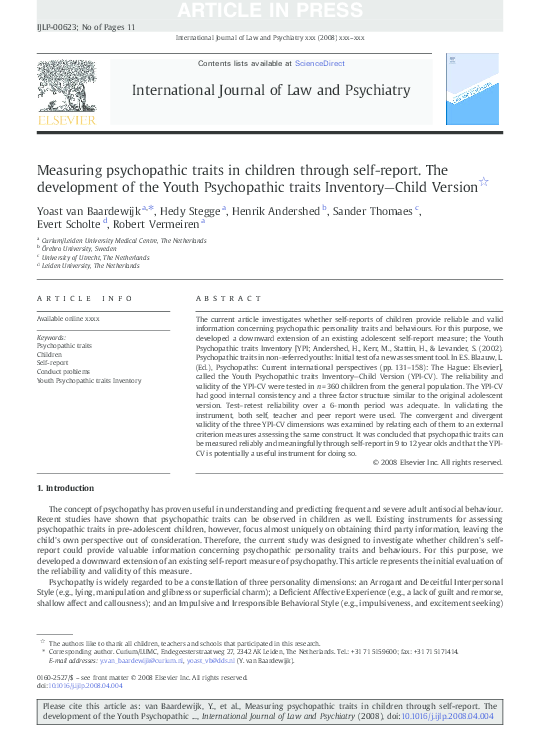 (PDF) Factor structure and clinical utility of the Youth Psychopathic ...