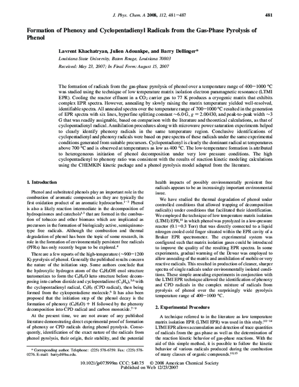 (PDF) Formation of Phenoxy and Cyclopentadienyl Radicals from the Gas ...