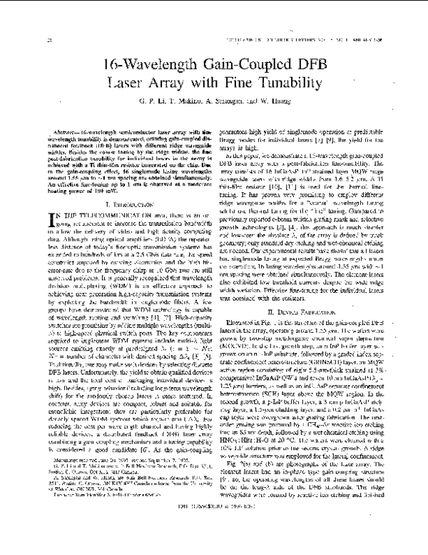 (PDF) 16-wavelength gain-coupled DFB laser array with fine tunability