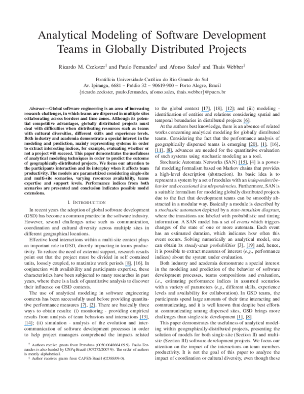 (PDF) Analytical Modeling of Software Development Teams in Globally ... (PDF) Analytical Modeling of Software Development Teams in Globally ...