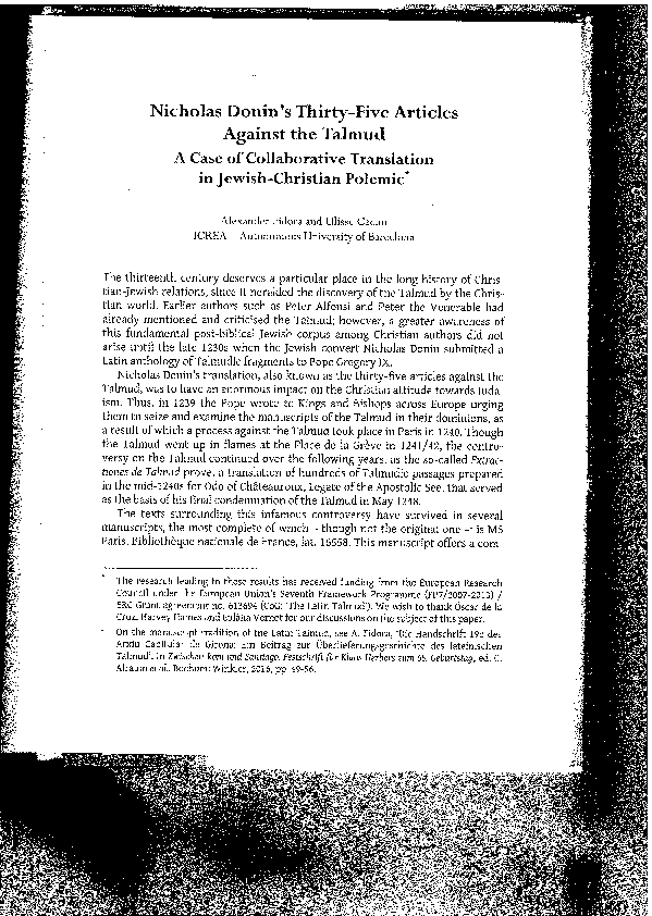 (PDF) Nicholas Donin's Thirty-Five Articles Against the Talmud