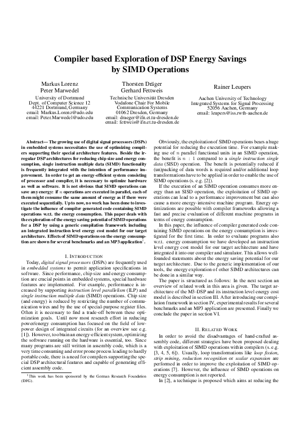 Pdf Compiler Based Exploration Of Dsp Energy Savings By Simd Operations