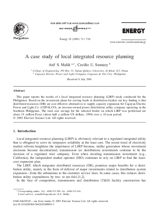 (PDF) A case study of local integrated resource planning