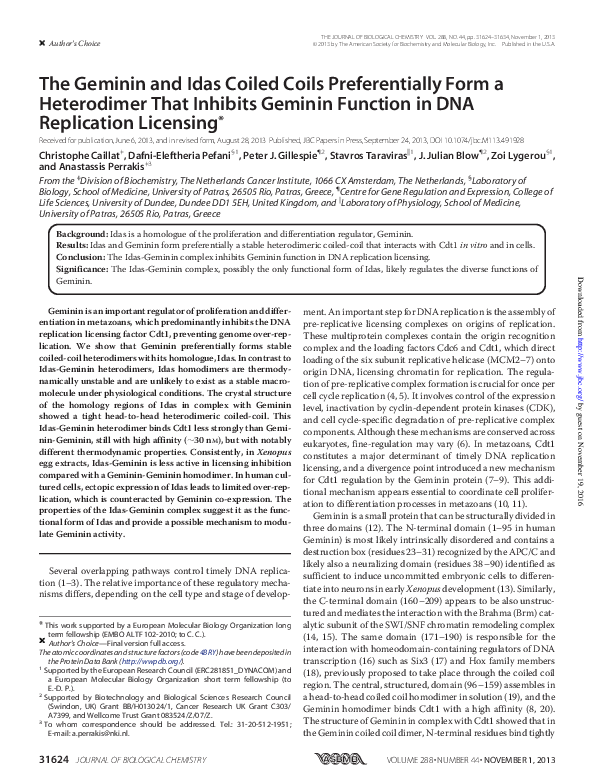 (PDF) The Geminin and Idas Coiled Coils Preferentially Form a ...