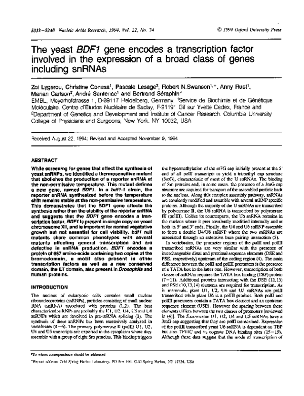 The yeast BDF1 gene encodes a transcription factor involved in the ...