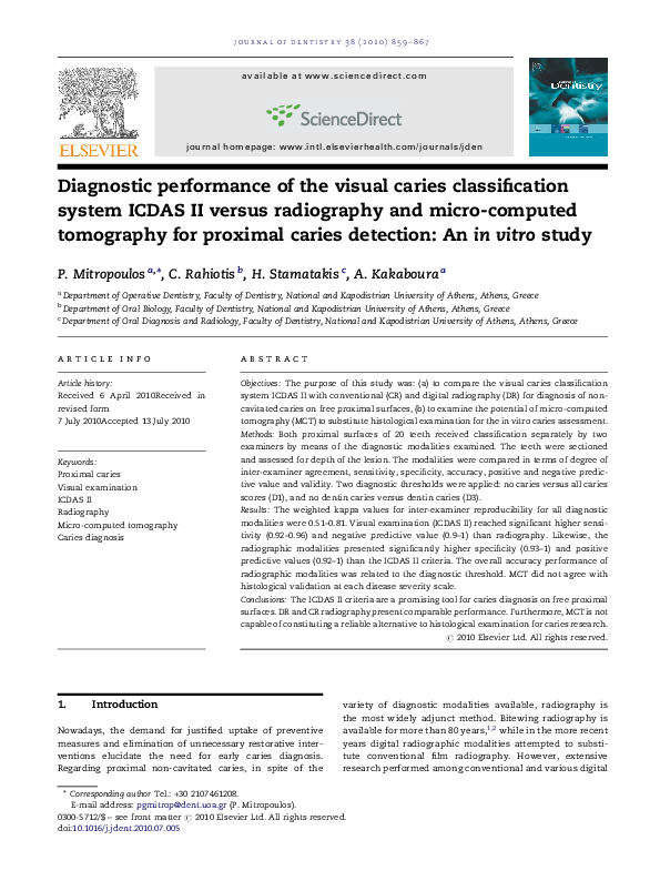 (PDF) Diagnostic performance of the visual caries classification system ...