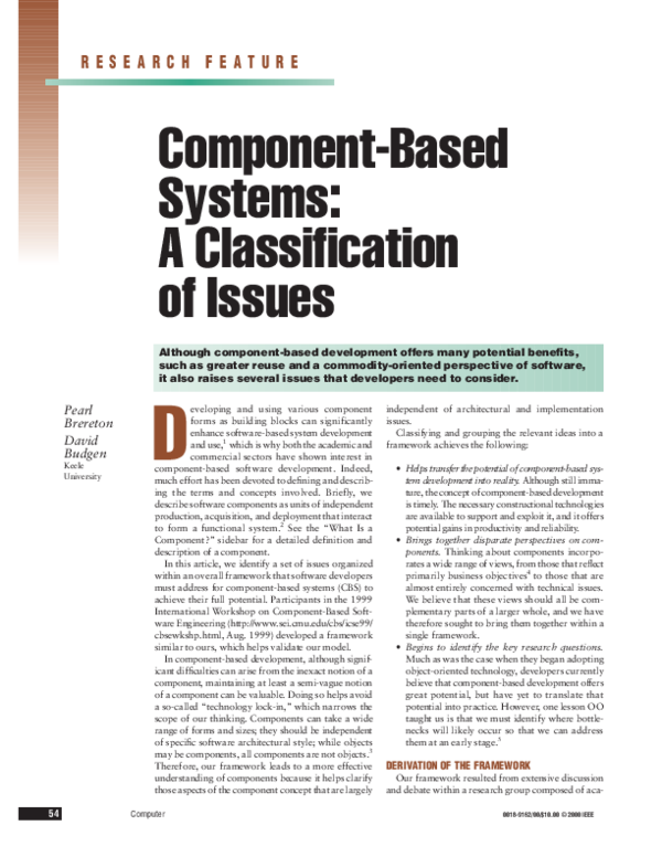 (PDF) Component-based systems: A classification of issues