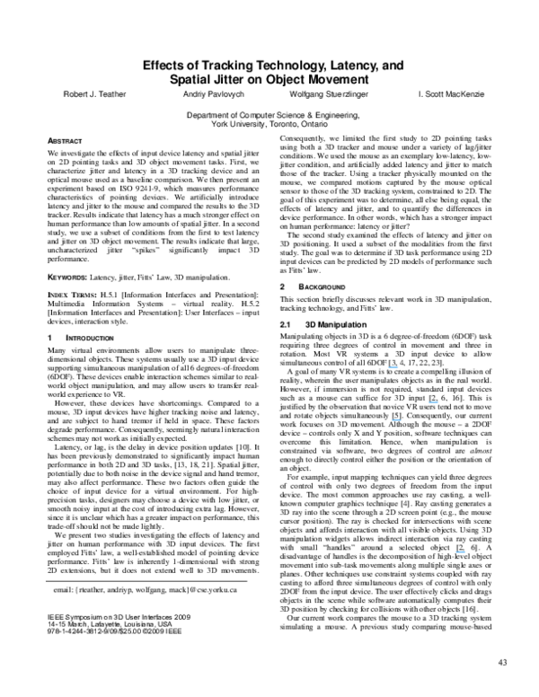 Pdf Effects Of Tracking Technology Latency And Spatial Jitter On