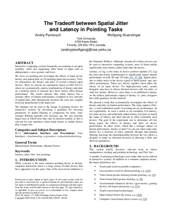 Pdf The Tradeoff Between Spatial Jitter And Latency In Pointing Tasks