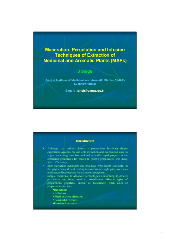 (PDF) Maceration, Percolation and Infusion Techniques of Extraction of ...