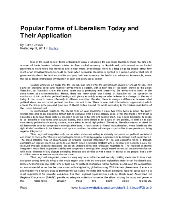 (DOC) Popular Forms of Liberalism Today and Their Application
