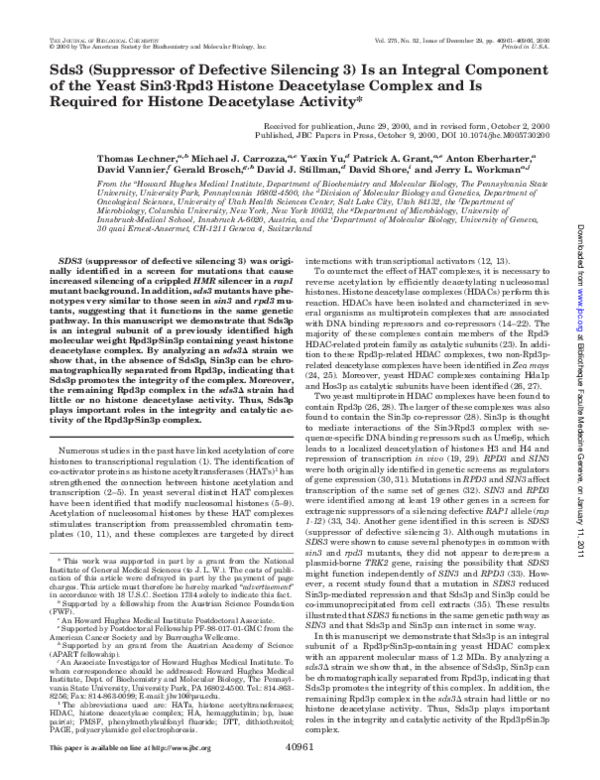 (PDF) Sds3 (Suppressor of Defective Silencing 3) Is an Integral ...