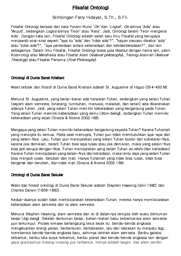 (PDF) Filsafat Ontologi