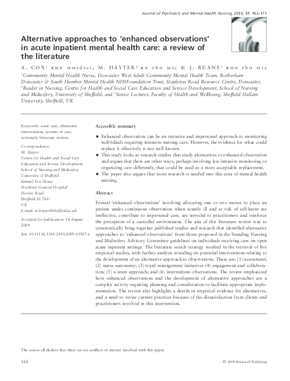 (PDF) Alternative approaches to 'enhanced observations' in acute ...