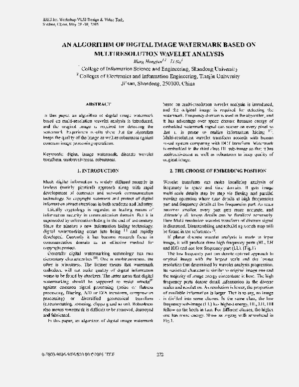 Pdf An Algorithm Of Digital Image Watermark Based On Multiresolution