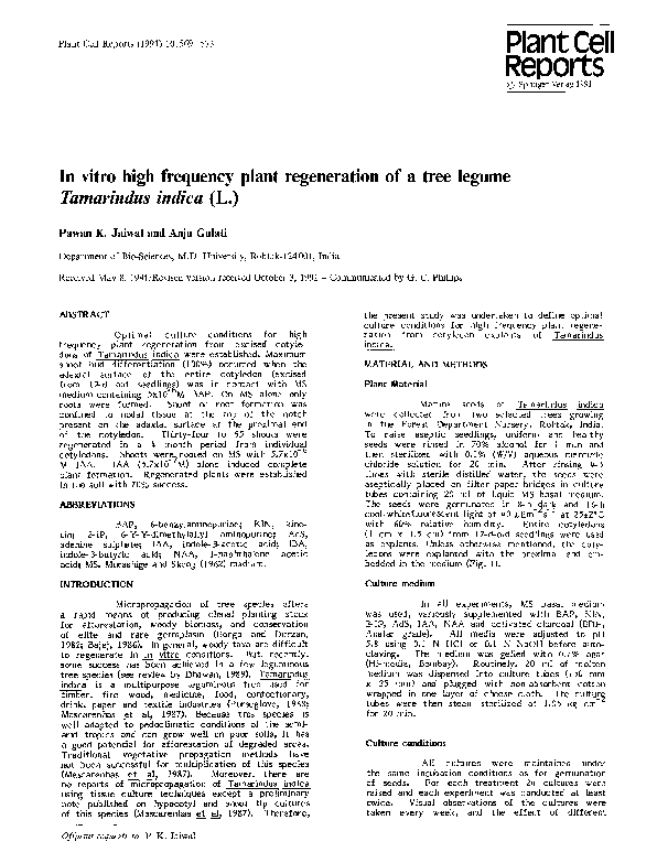 (PDF) In vitro high frequency plant regeneration of a tree legume ...