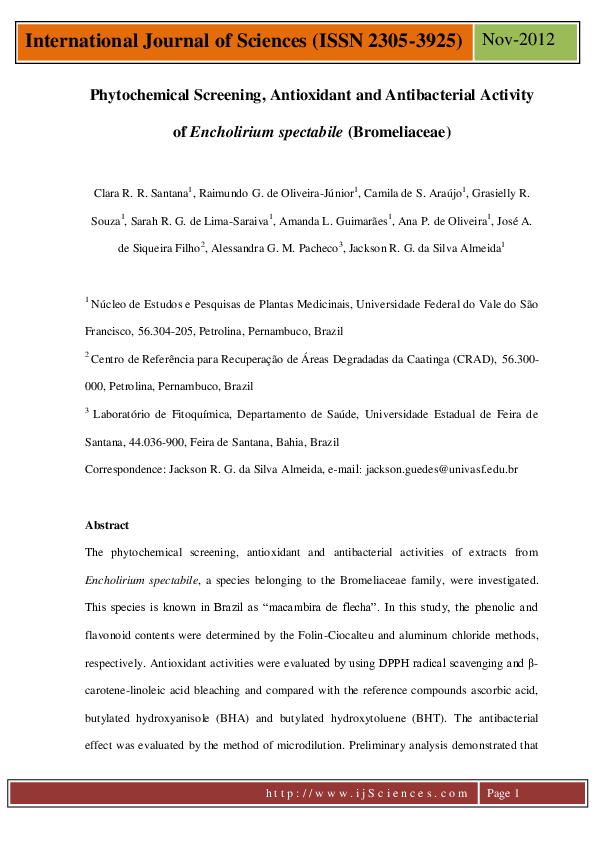 (PDF) Phytochemical screening, antioxidant, and antimicrobial activities of the crude leaves ...
