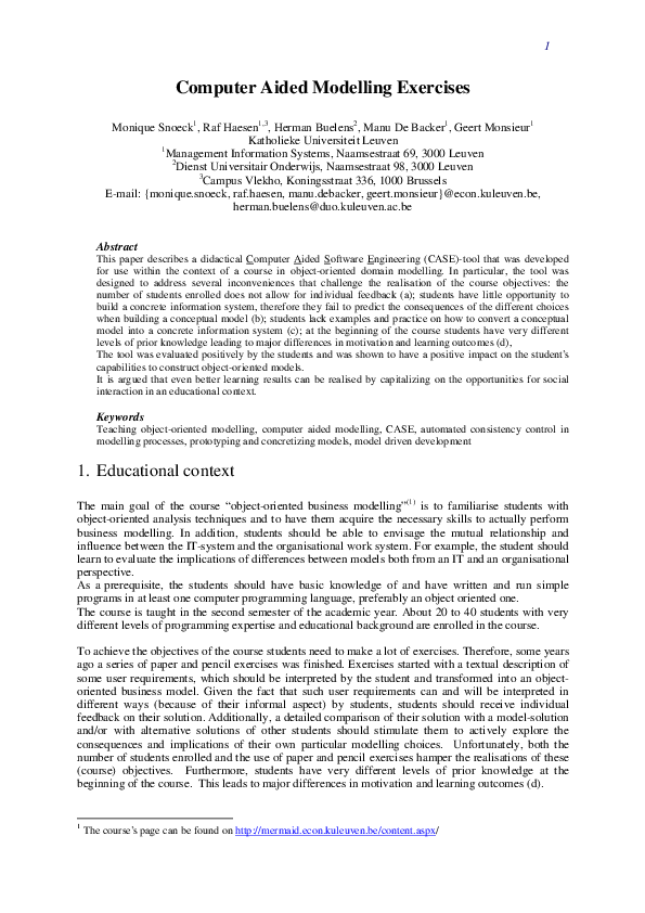 (PDF) Computer Aided Modelling Exercises