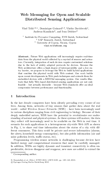Pdf Web Messaging For Open And Scalable Distributed Sensing Applications