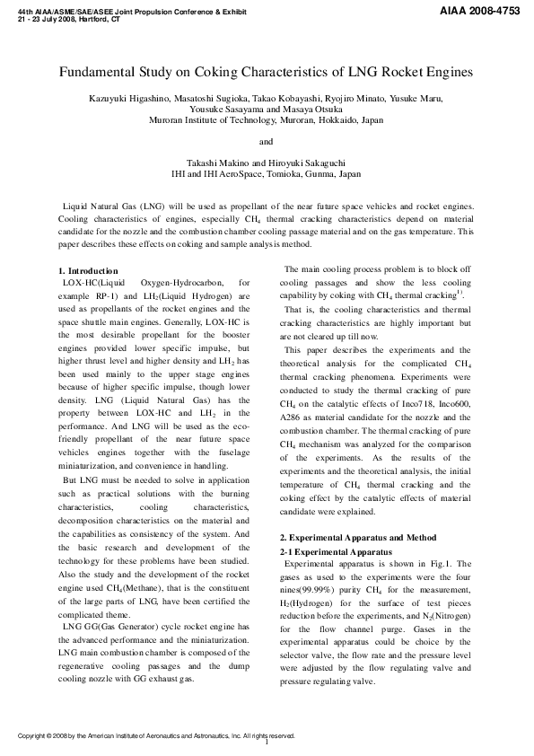 (PDF) Fundamental Study on Coking Characteristics of LNG Rocket Engines