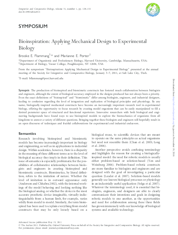 (PDF) Bioinspiration: Applying mechanical design to experimental biology