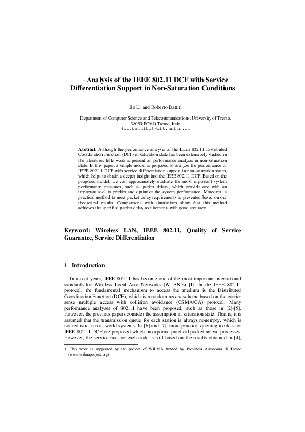 (PDF) Analysis of the IEEE 802.11 DCF with Service Differentiation ...